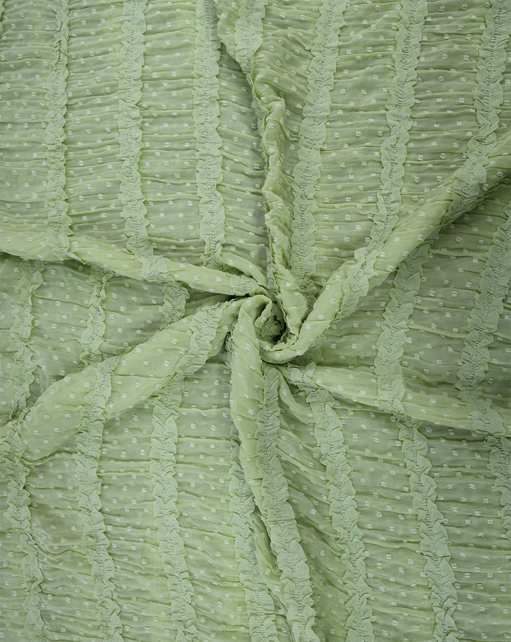 GREEN FRILL PATTERN PLEATING BUTTA FABRIC – Sahni Fabs
